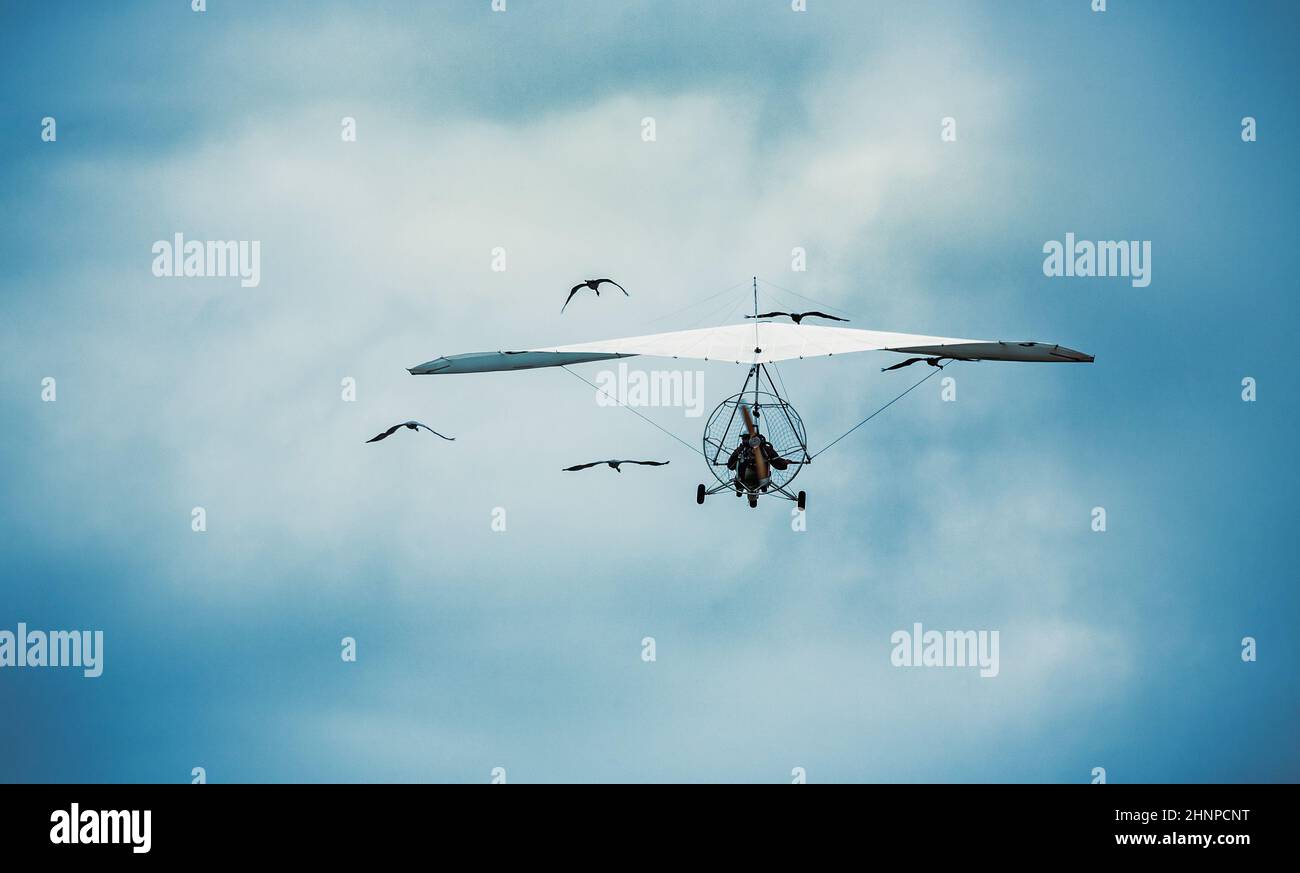 Microlight flying with the cranes Stock Photo - Alamy