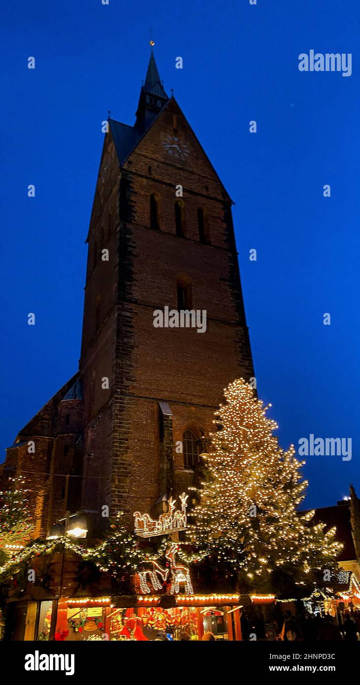 christmas market round the market church in Hannover Stock Photo - Alamy