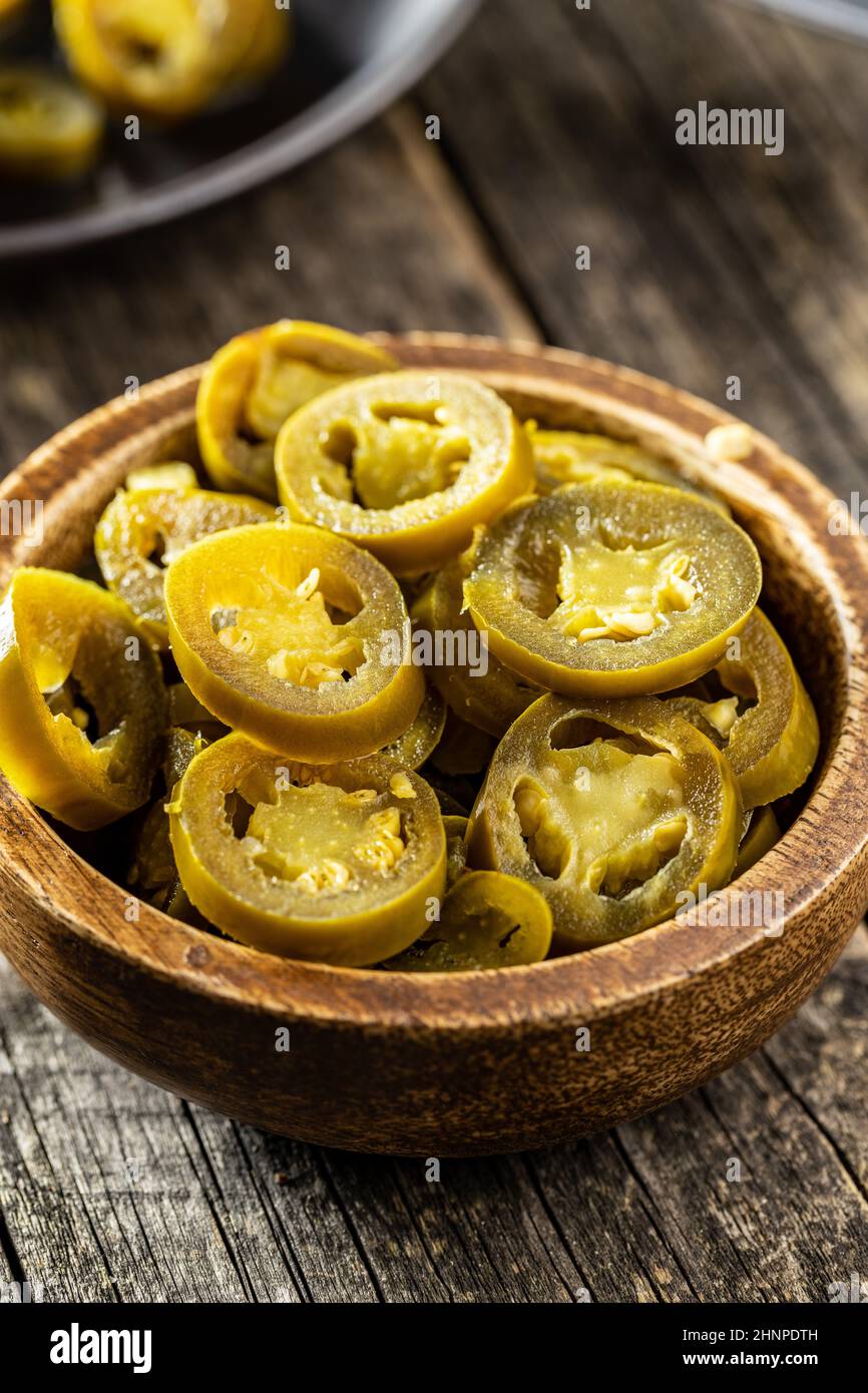 Pickled sliced jalapeno. Green jalapeno peppers in bowl Stock Photo - Alamy Pickled sliced jalapeno. Green jalapeno peppers in bowl Stock Photo - Alamy