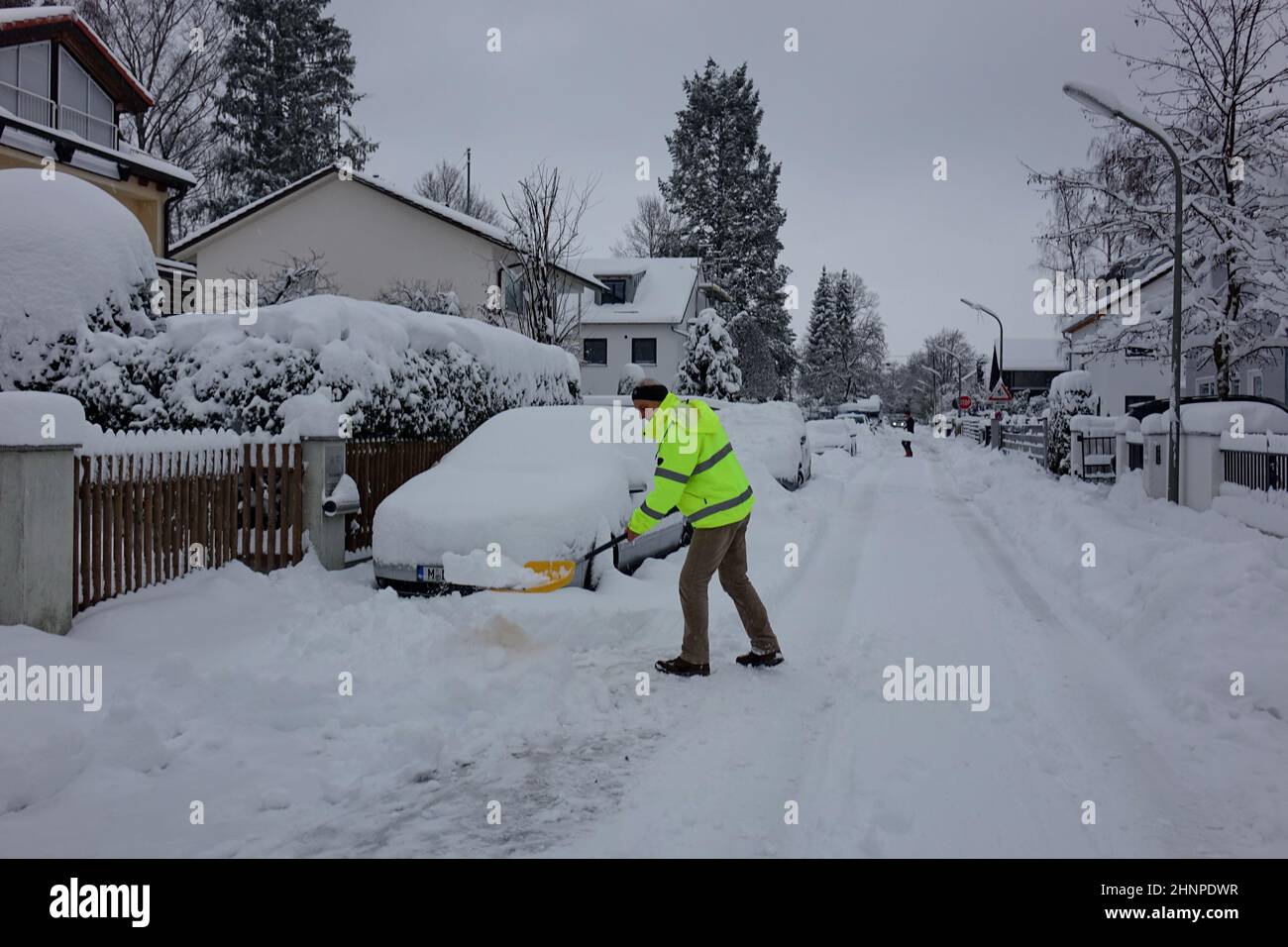 Bavaria, Upper Bavaria, Masses of snow, clear snow, residential area ...