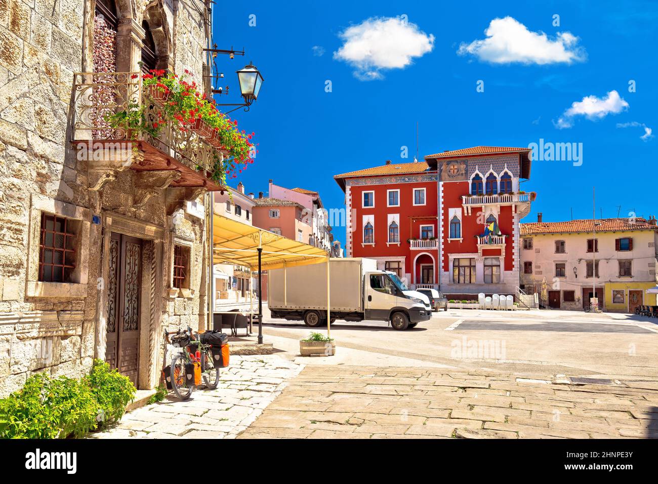 Town of Vodnjan main square colorful architecture view, Istria region ...