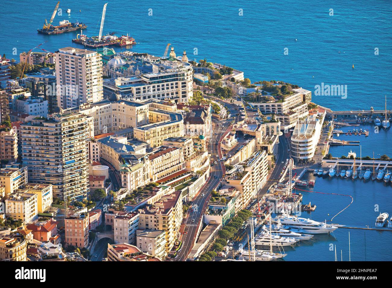 Aerial view of Monte Carlo cityscape and coasline, Principality of ...