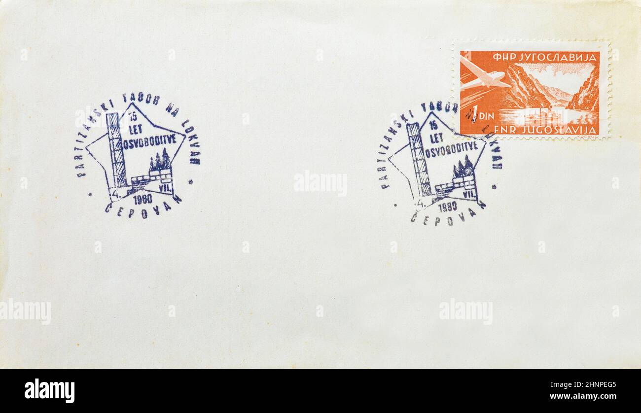 Letter with cancelled stamp printed by Yugoslavia, that shows Danube ...