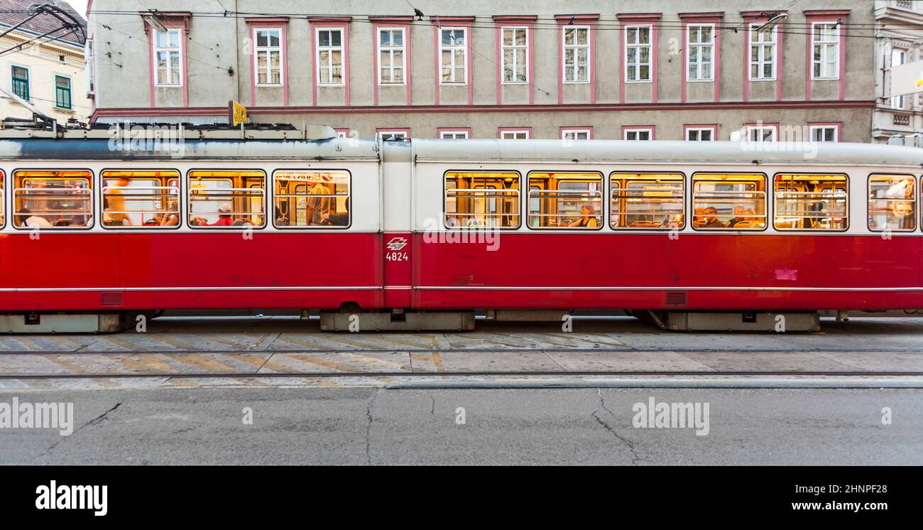 historic tram operates on late afternoon in Vienna Stock Photo - Alamy
