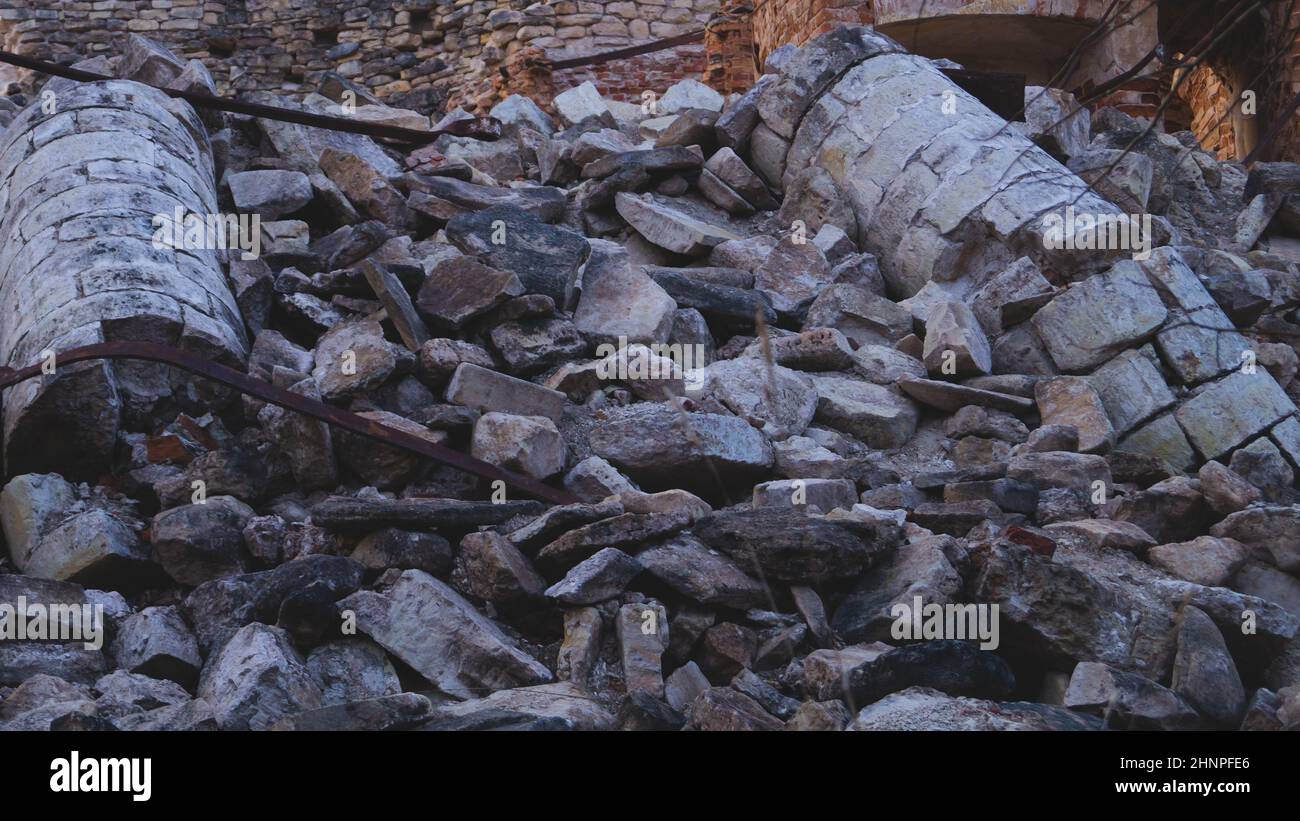 Pile of stones background. heap of rocks. ruins of destroyed buildings ...
