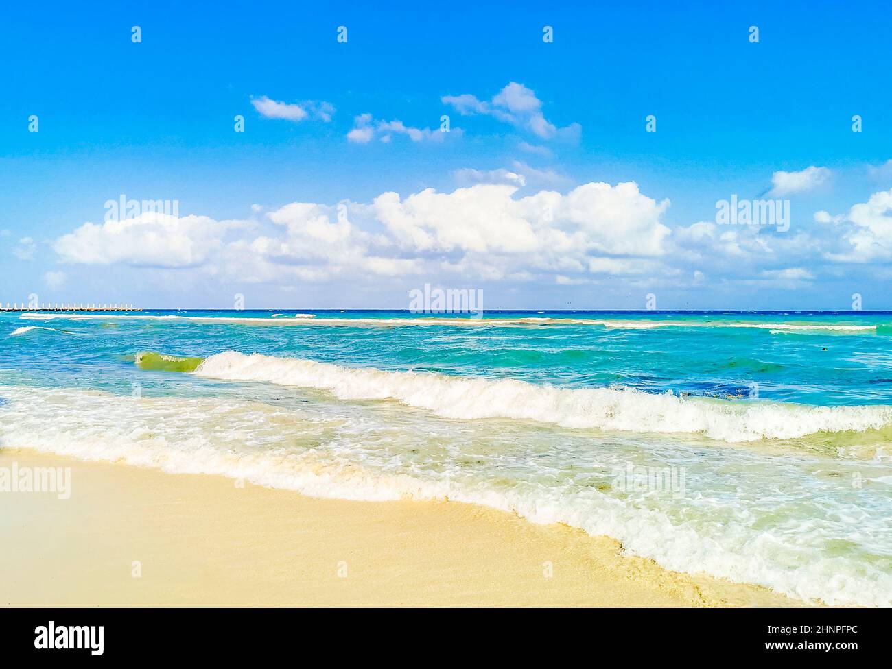 Tropical mexican beach landscape panorama with clear turquoise blue ...