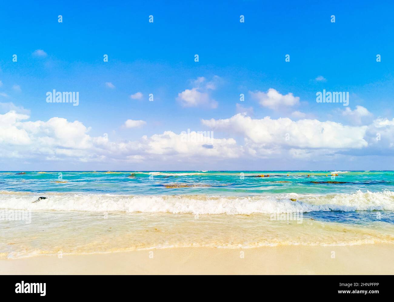 Tropical mexican beach landscape panorama with clear turquoise blue ...