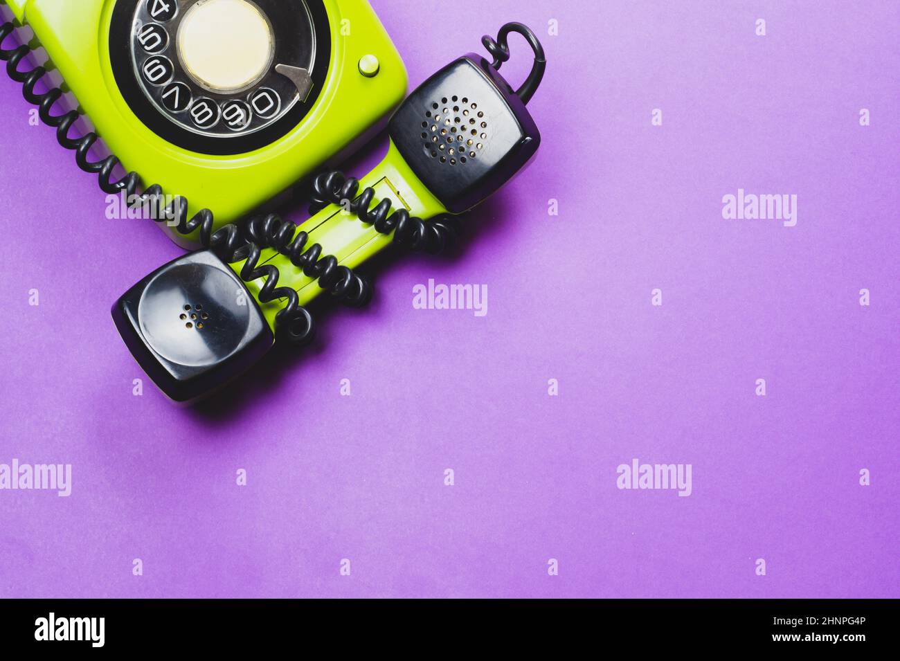 Classic phone with handset. vintage green telephone with phone receiver ...