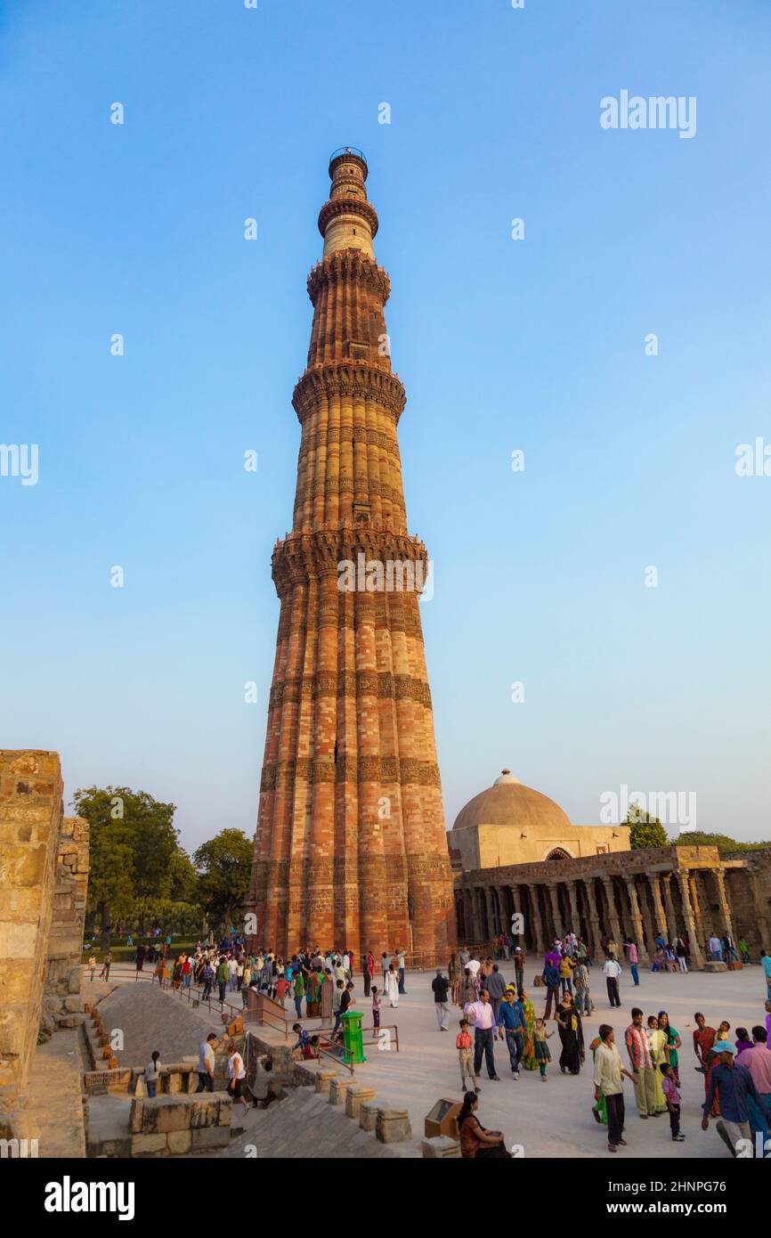 people visit Qutb Minar, Delhi, the worlds tallest brick built minaret ...