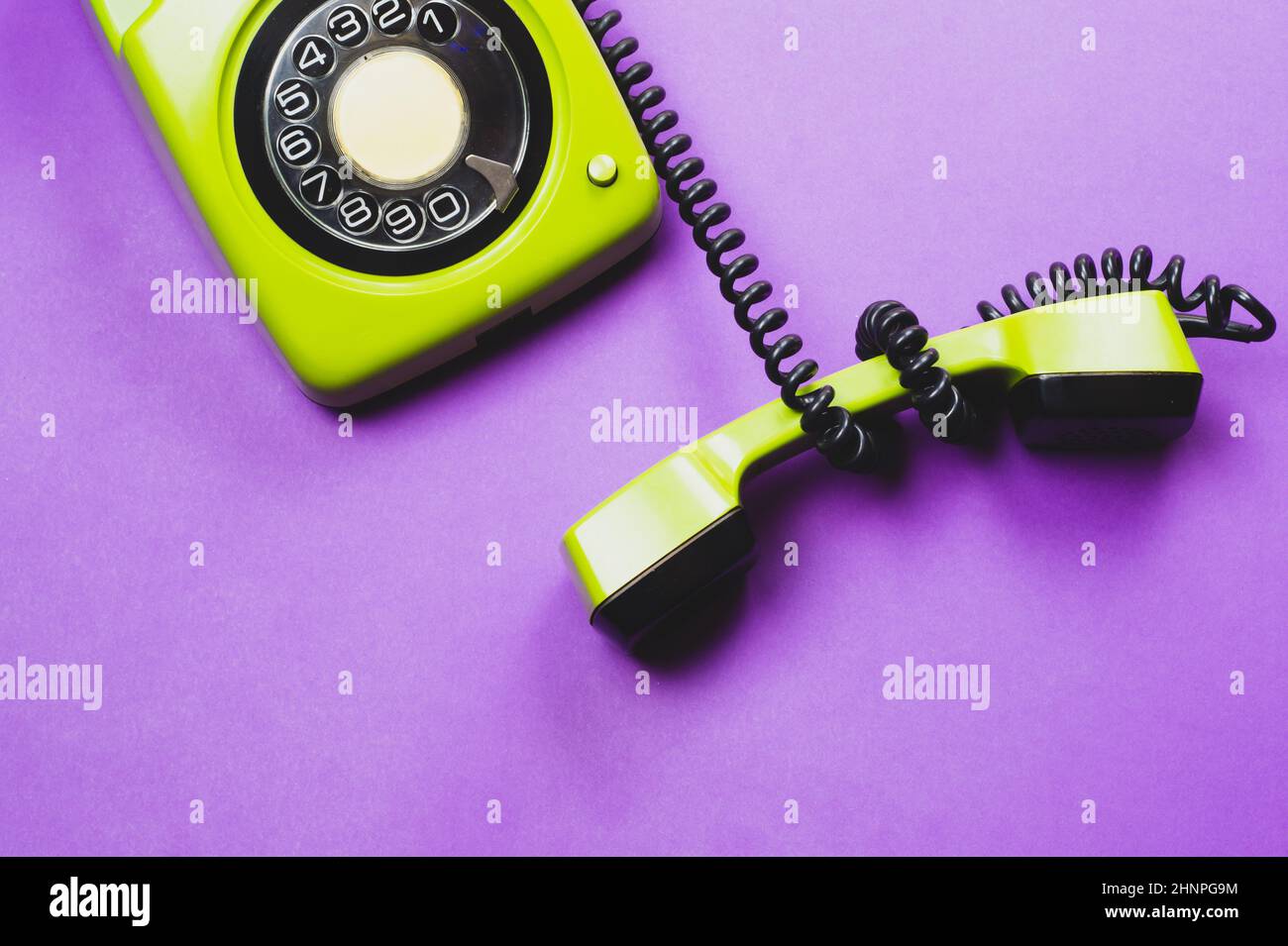 Classic phone with handset. vintage green telephone with phone receiver ...