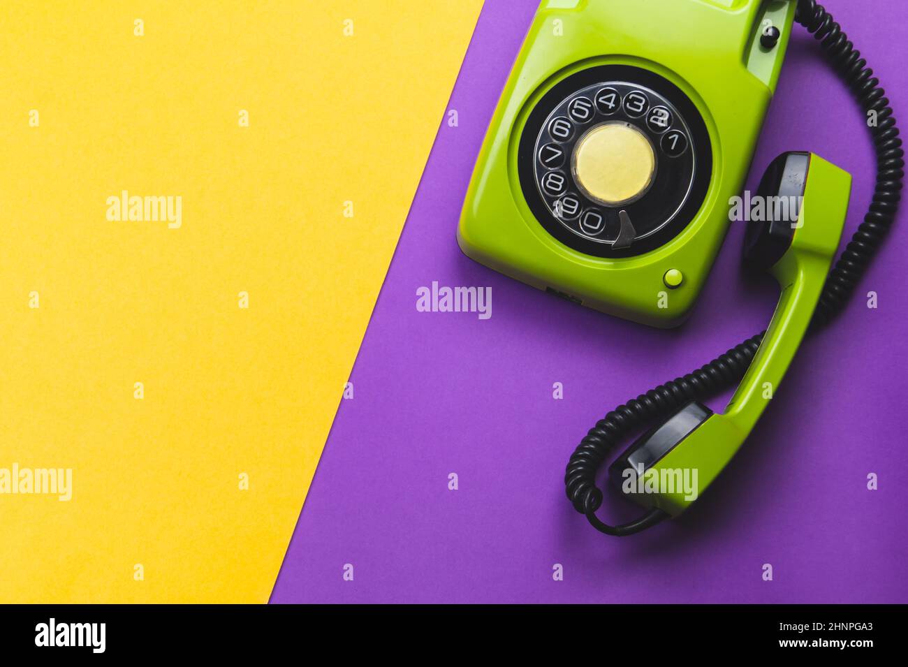 Classic phone with handset. vintage green telephone with phone receiver ...