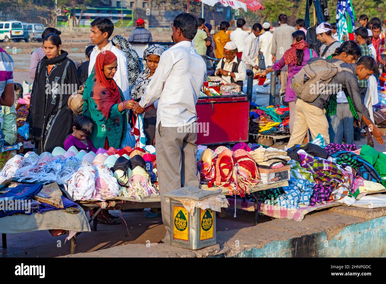 people in early morning go shopping at the central market Meena Bazaa ...