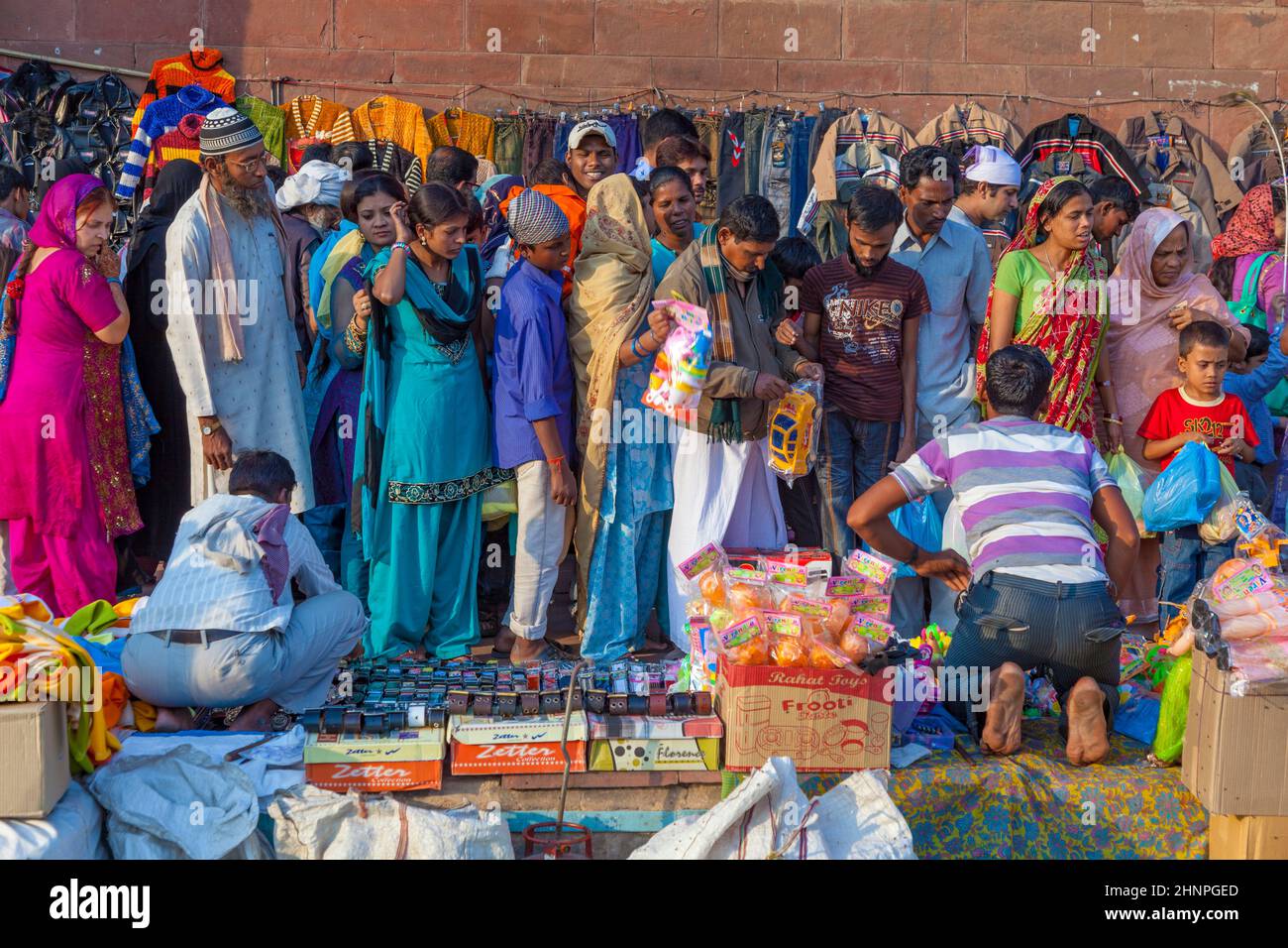 people in early morning go shopping at the central market Meena Bazaa ...