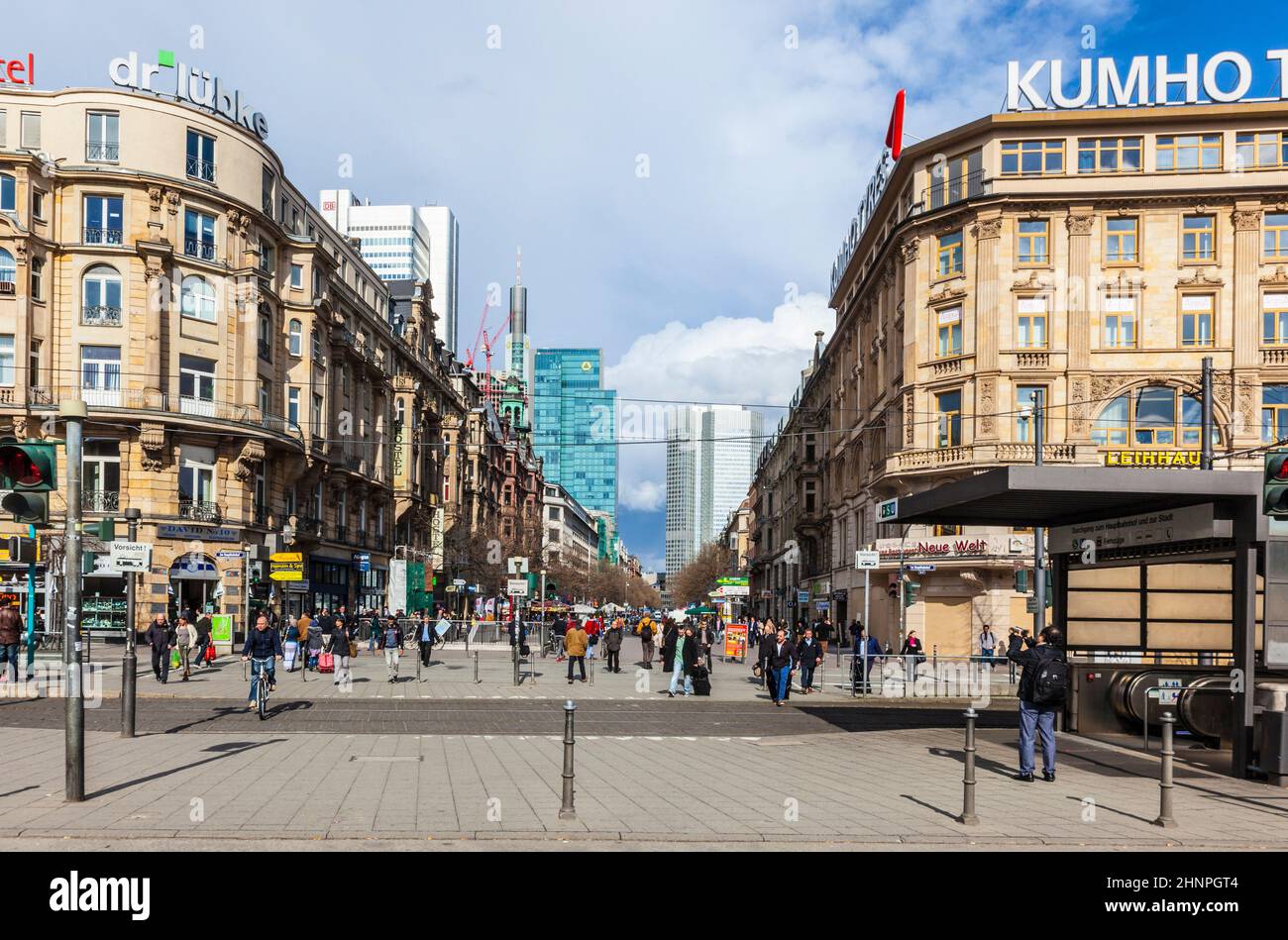 view to the heart of Frankfurt at the Kaiserstrasse seen from the forecourt of central station ...