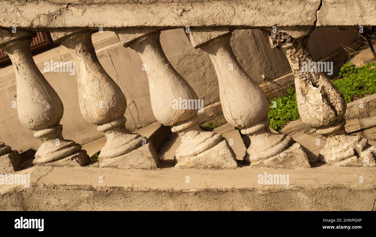Stone balustrade. railing with antique pillars. classic architecture ...