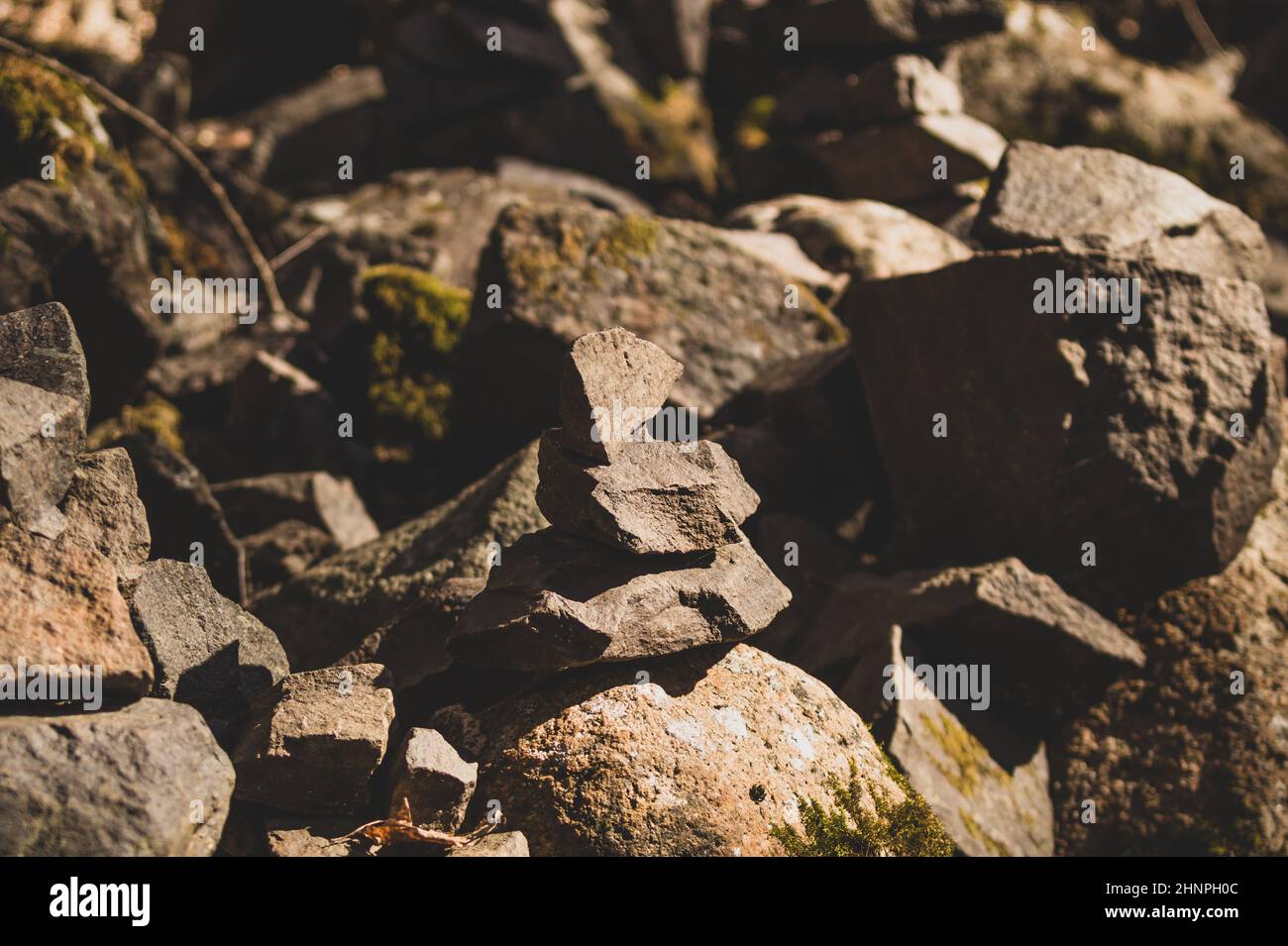 small stone turrets in the forest. stone sculptures background Stock ...