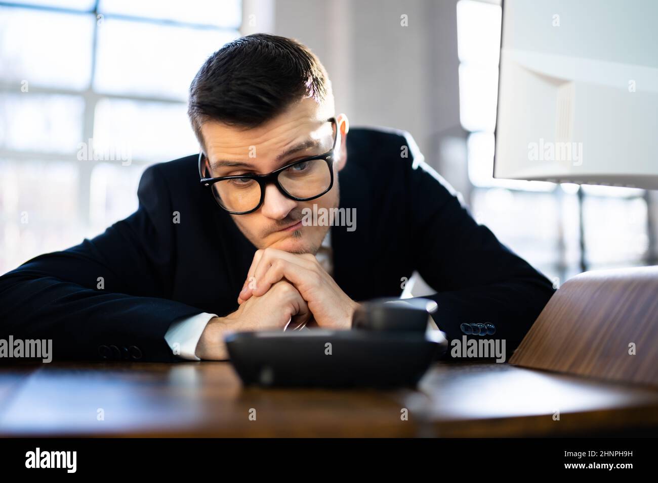 Waiting Landline Telephone Or Phone Call At Office Desk Stock Photo - Alamy