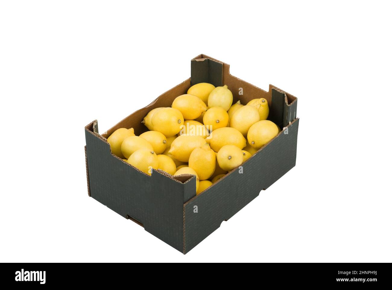 Box of fresh lemons isolated on white background Stock Photo - Alamy