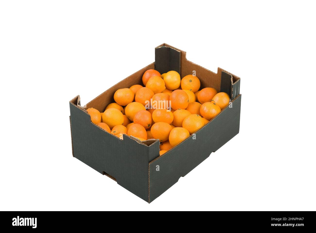 Box of fresh mandarins isolated on white background Stock Photo - Alamy