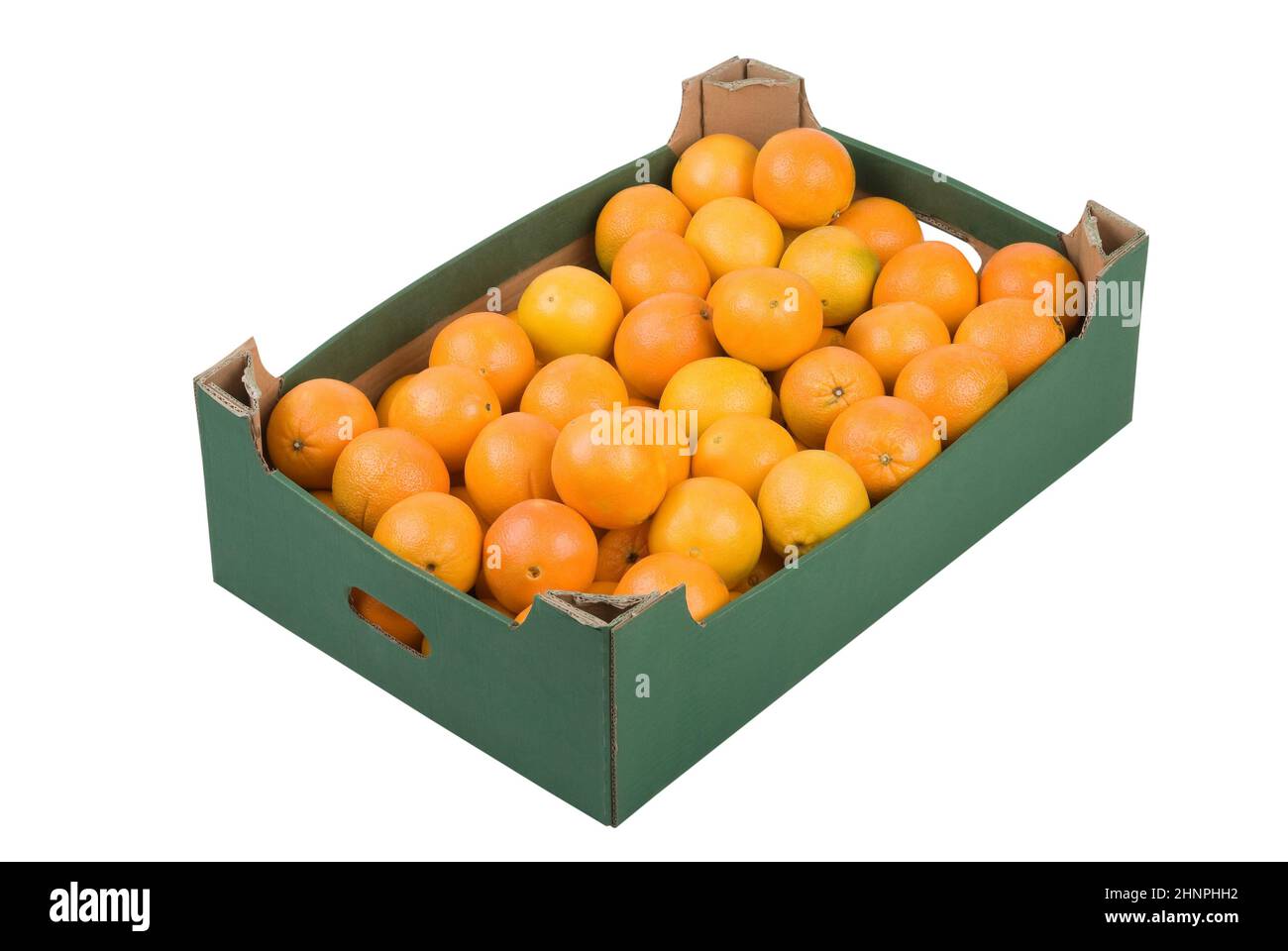 Box of fresh oranges isolated on white background Stock Photo - Alamy