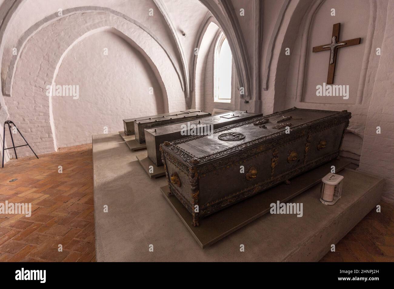 historic coffin inside historic gothic St Petri church in Wolgast ...