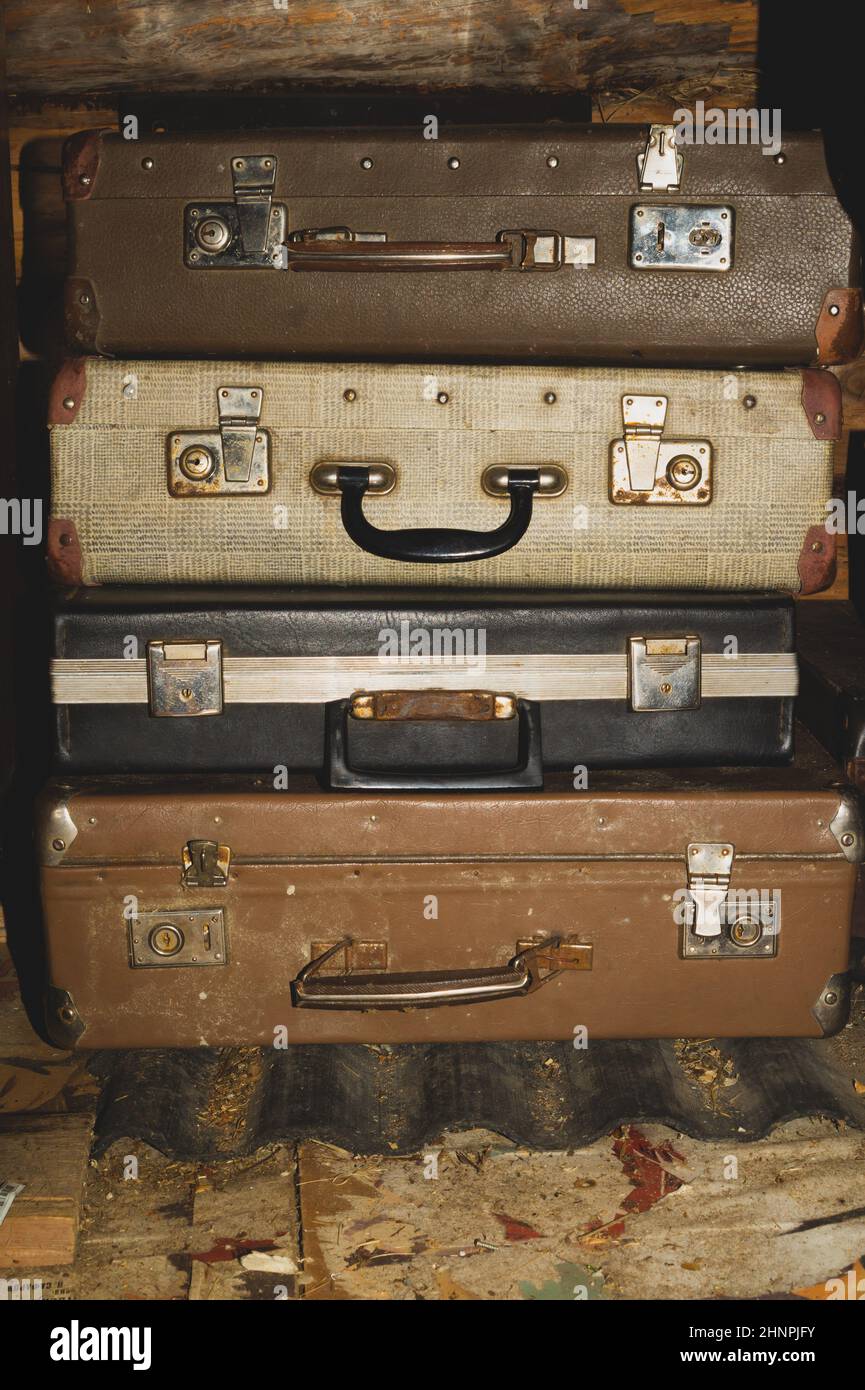 Retro suitcases. old luggage. vintage baggage. retro case background ...