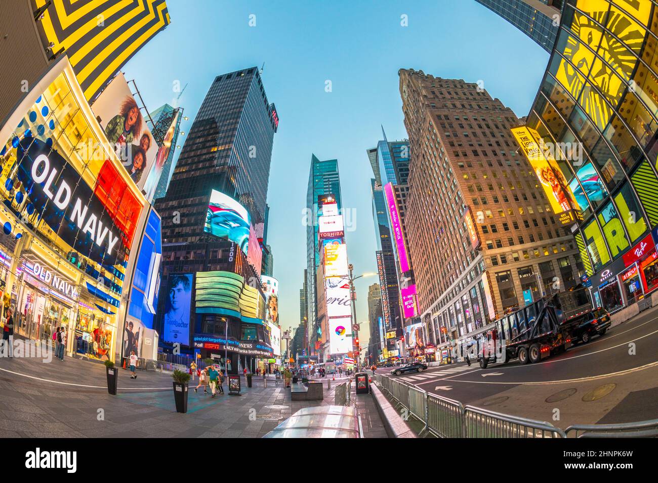 neon advertising of News, brands and theaters at times square in late ...