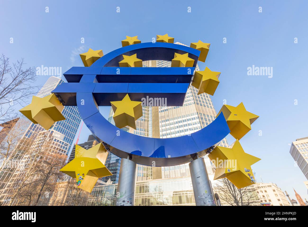 euro symbol stands in front of the old european central bank Stock ...