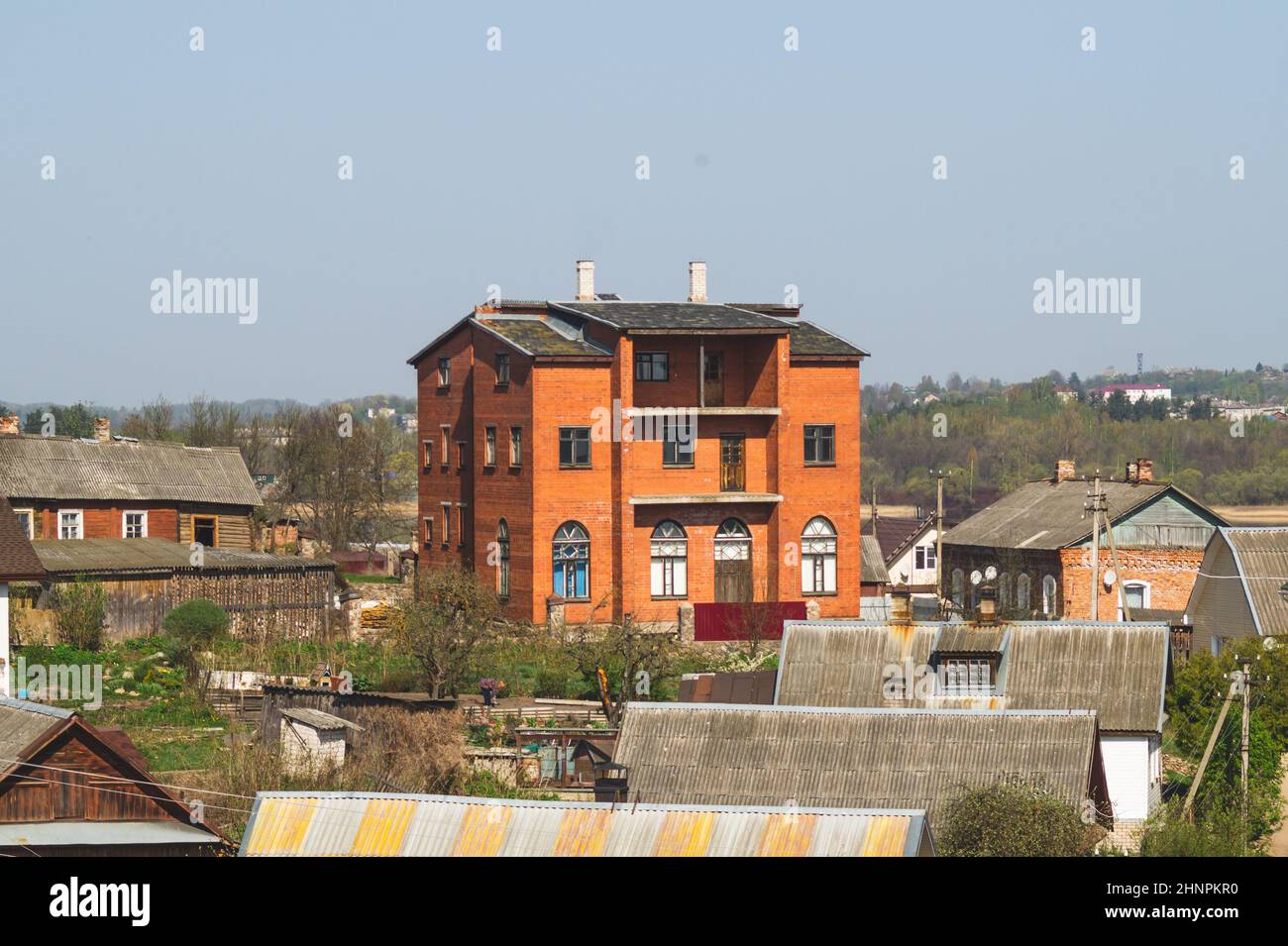 Rural landscape. countryside village with various houses background ...
