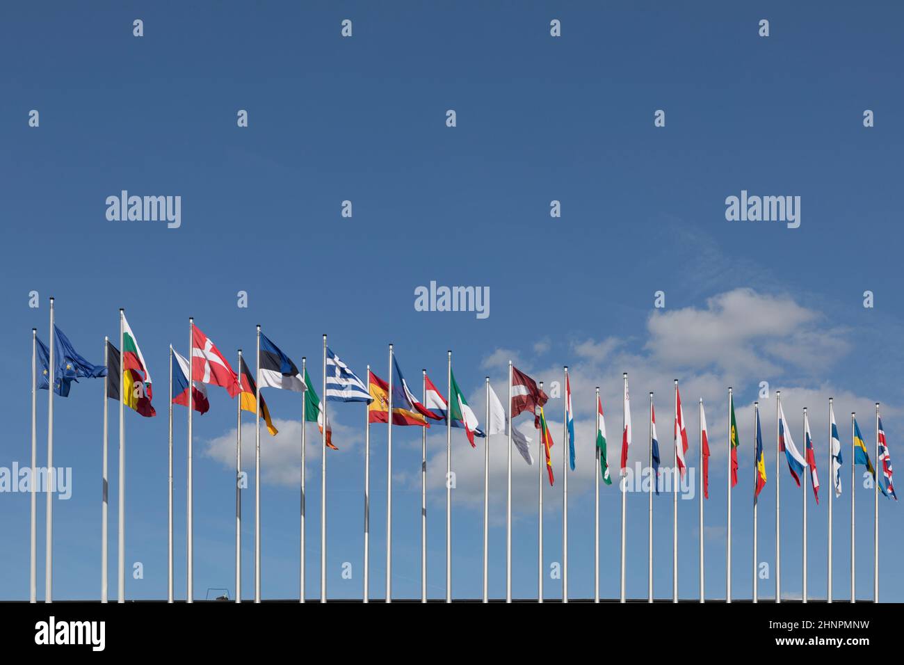 All EU Flags European Union flag waving in front of European Parliament ...
