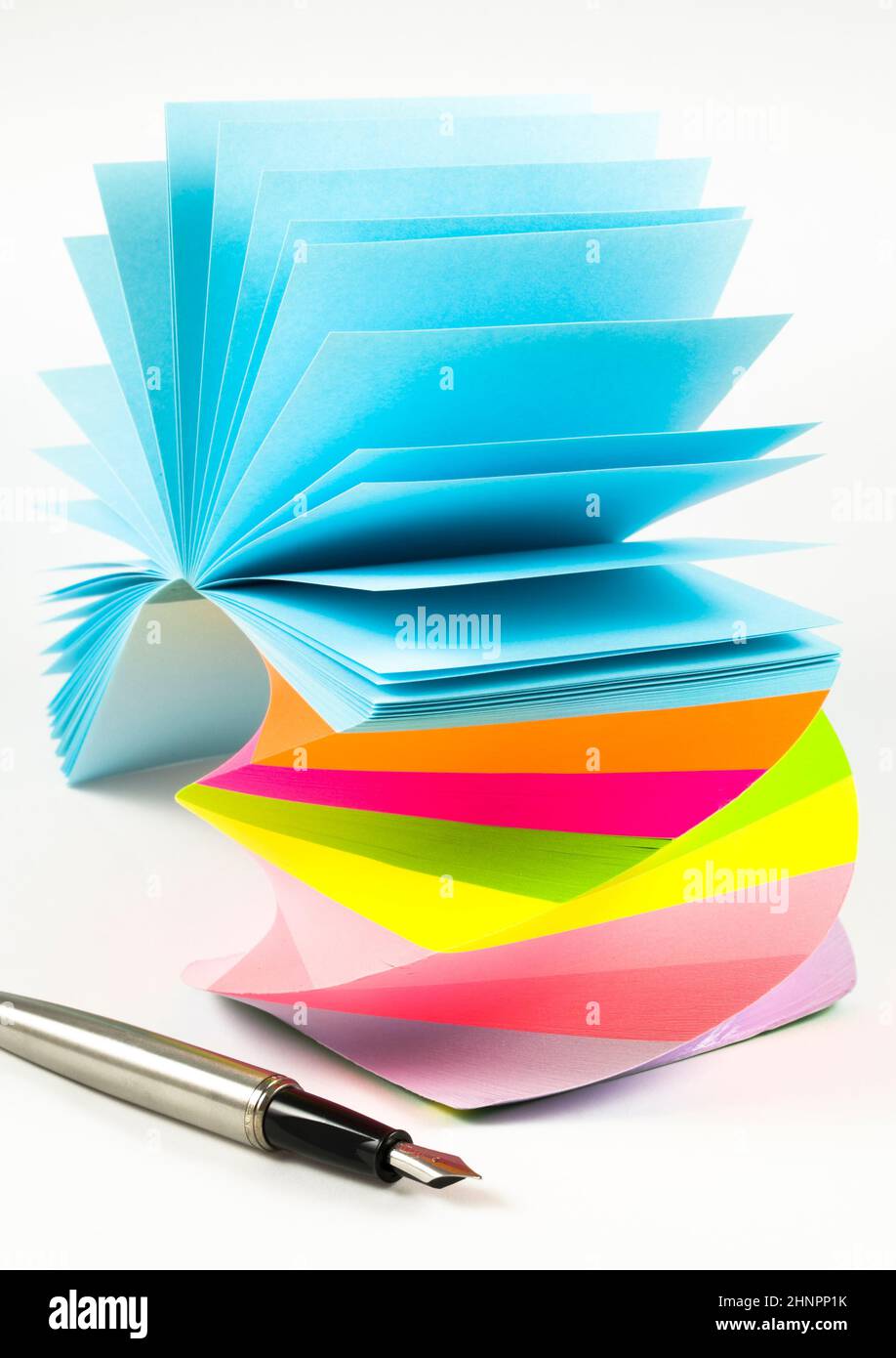 Colorful sticky notes with ink pen isolated on white background Stock ...