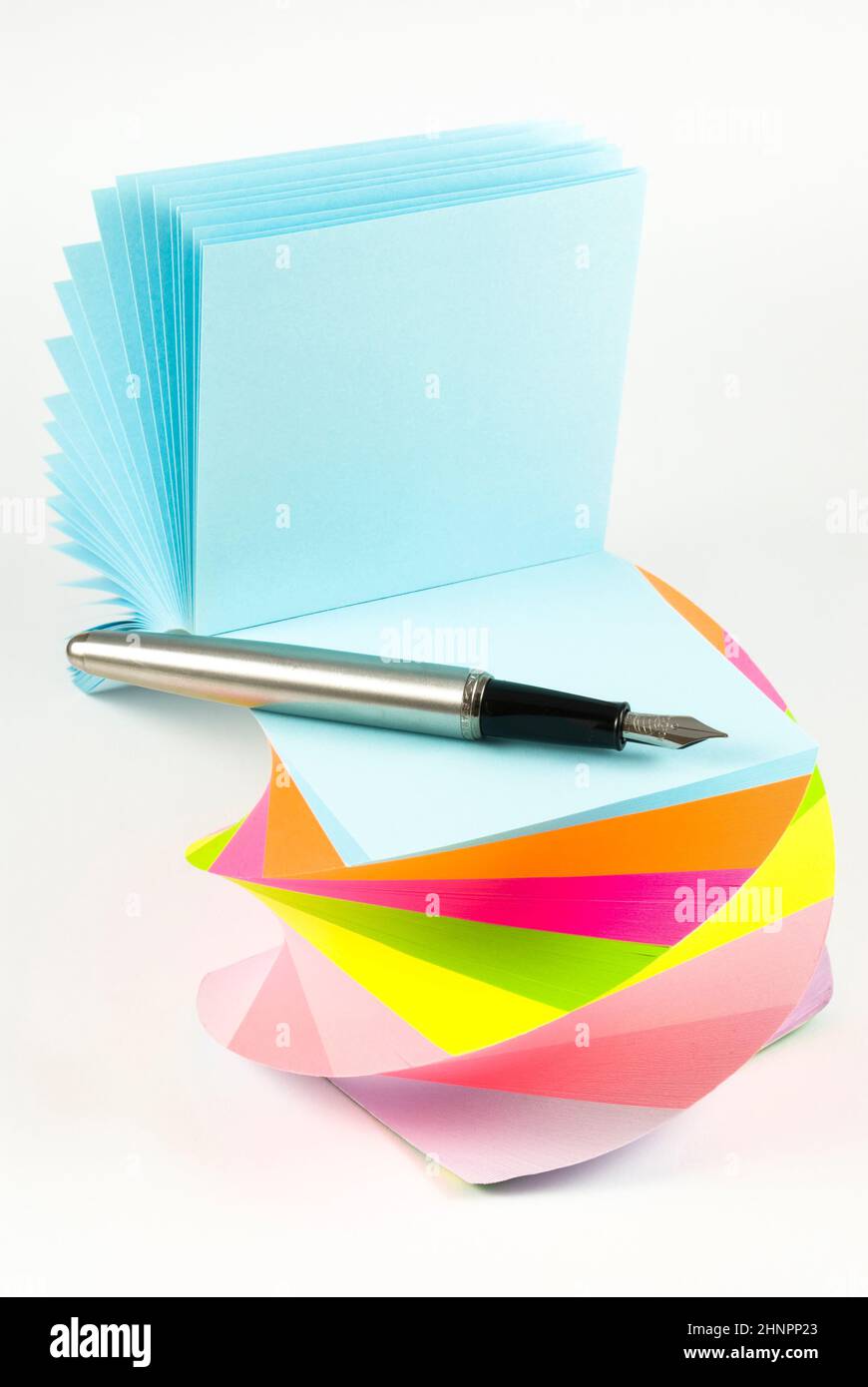 Colorful sticky notes with ink pen isolated on white background Stock ...