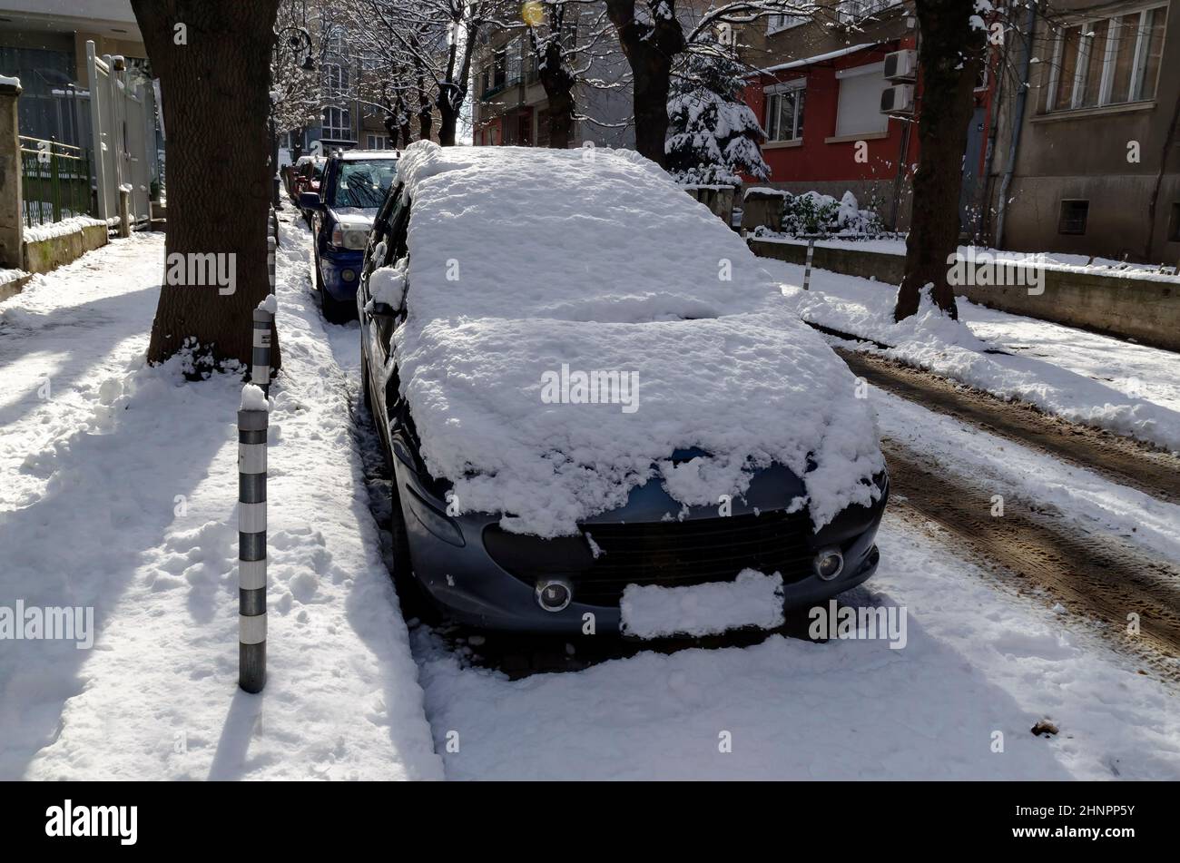 Beautiful street view in the neighborhood after the snowfall stopped in ...