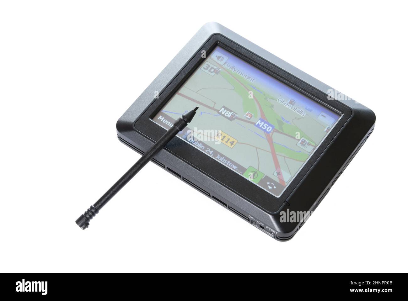 GPS global positioning device with stylus pen isolated on white ...