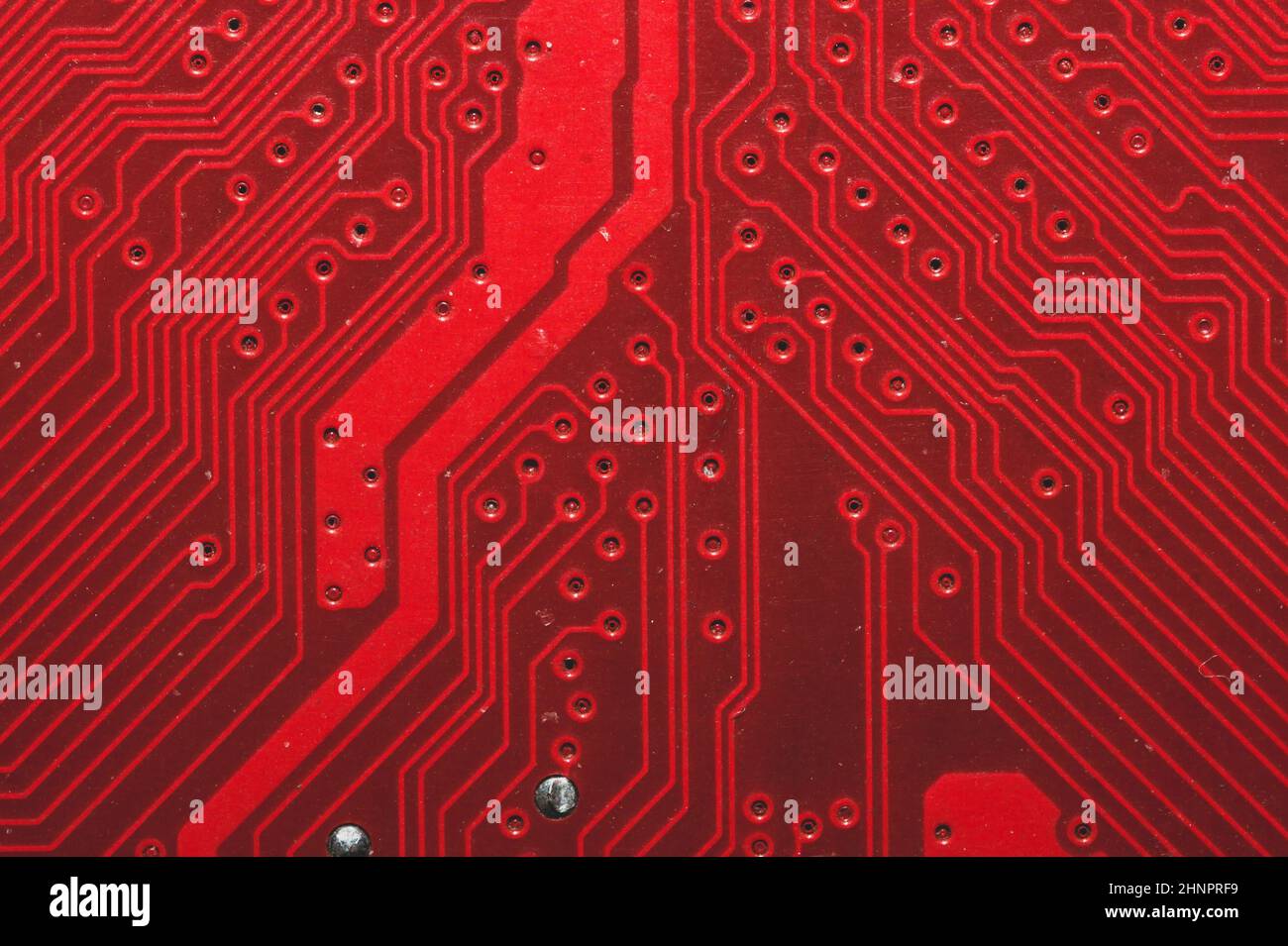 Spoiled motherboard close up. circuit board with dust and defects ...