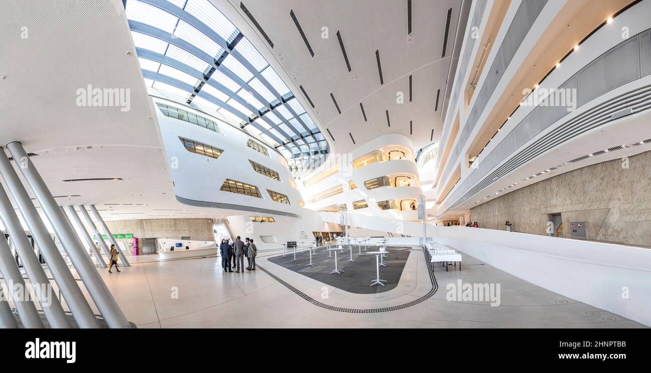 Great view inside modern buildings of the campus of The Vienna ...