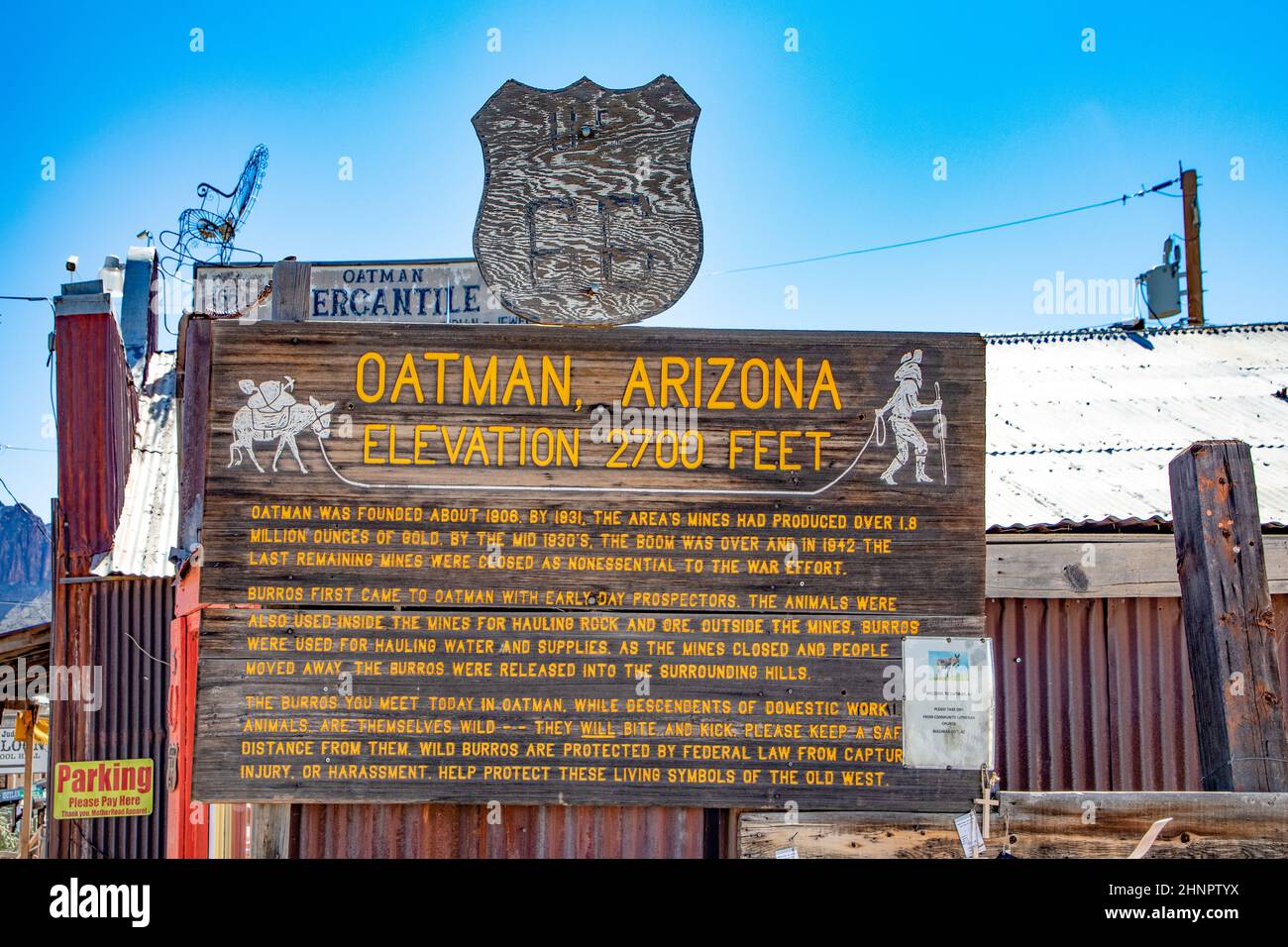 entrance sign of Oatman, the historic small town at Route 66 Stock ...