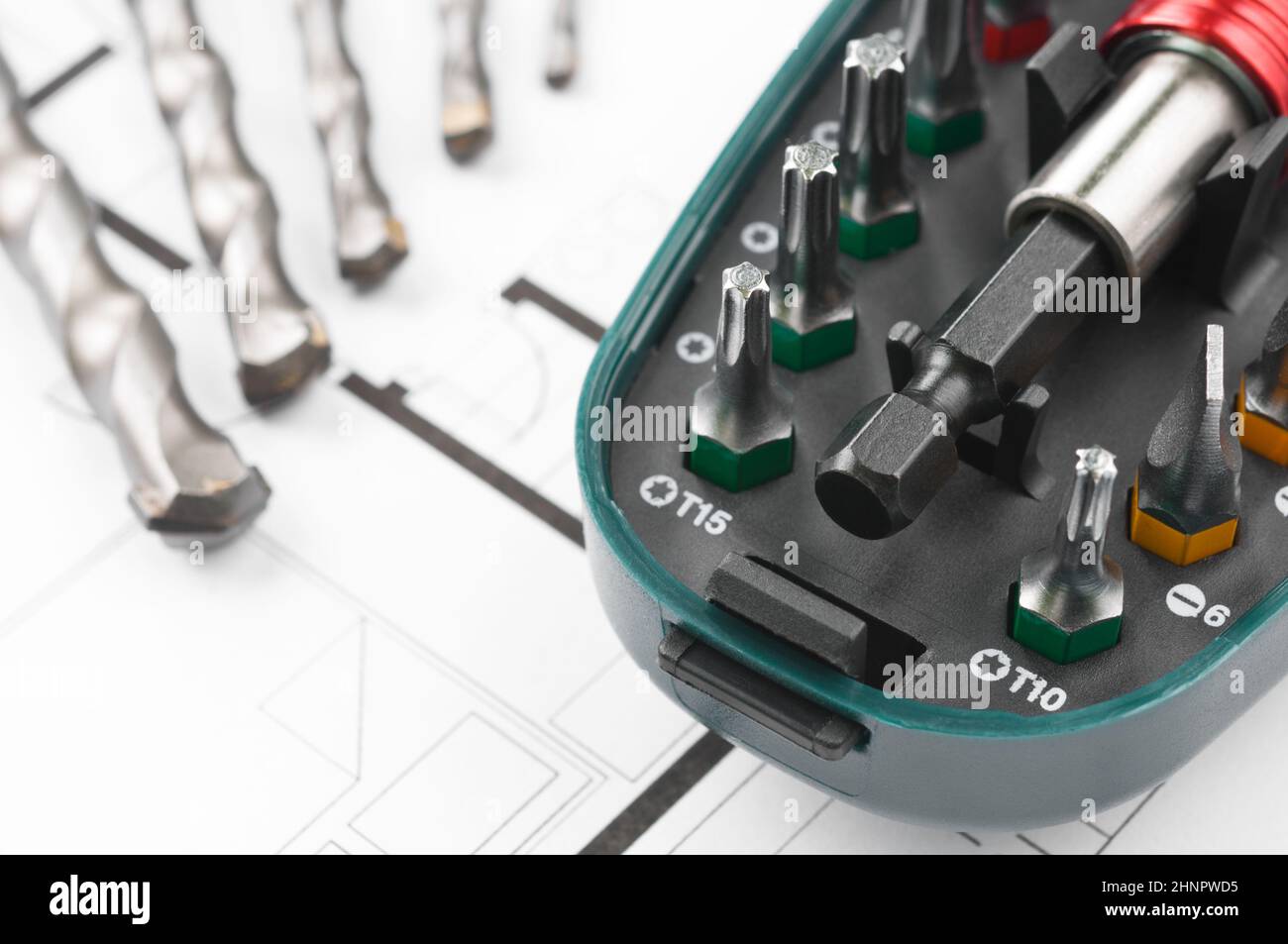 Building plan with selection of construction tools Stock Photo - Alamy