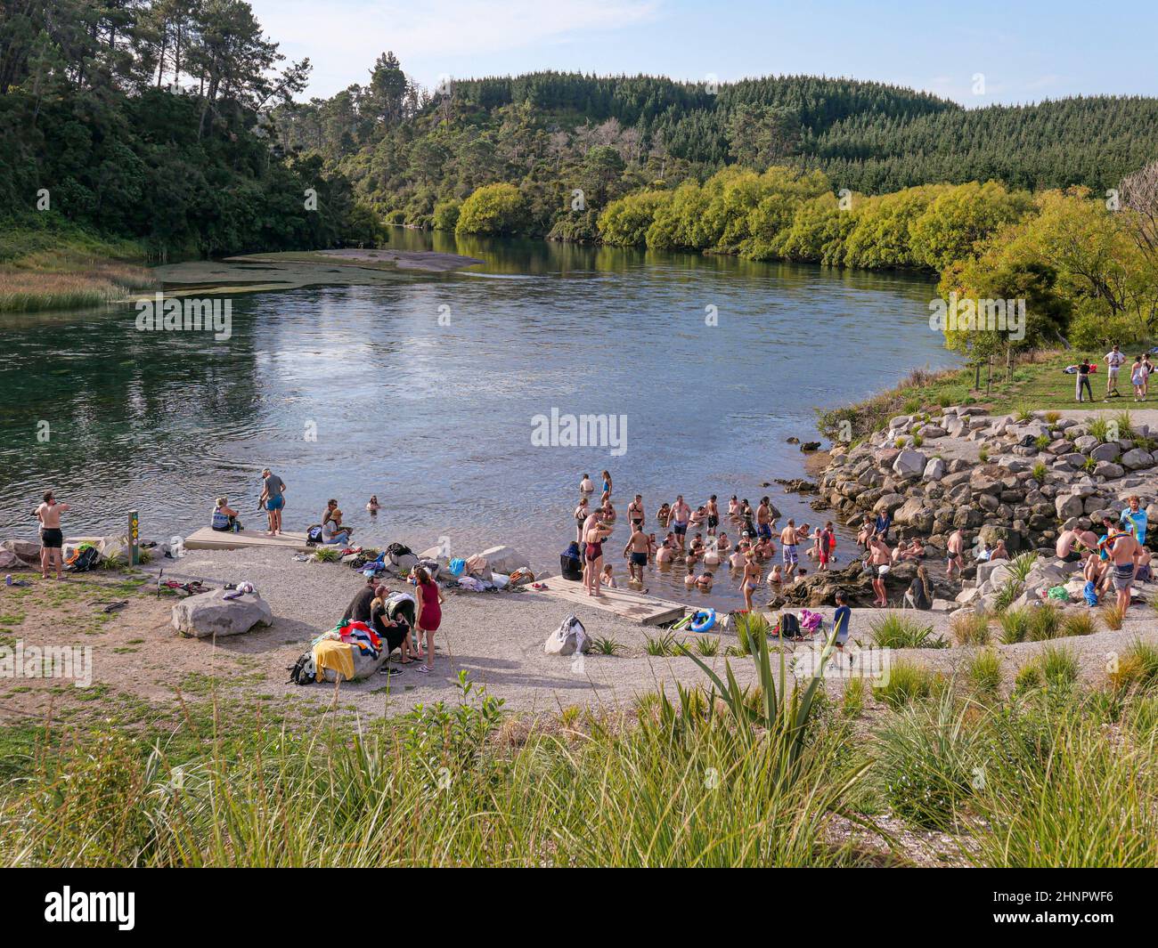 people enjoy the river with hot springs in Rotorua Stock Photo - Alamy