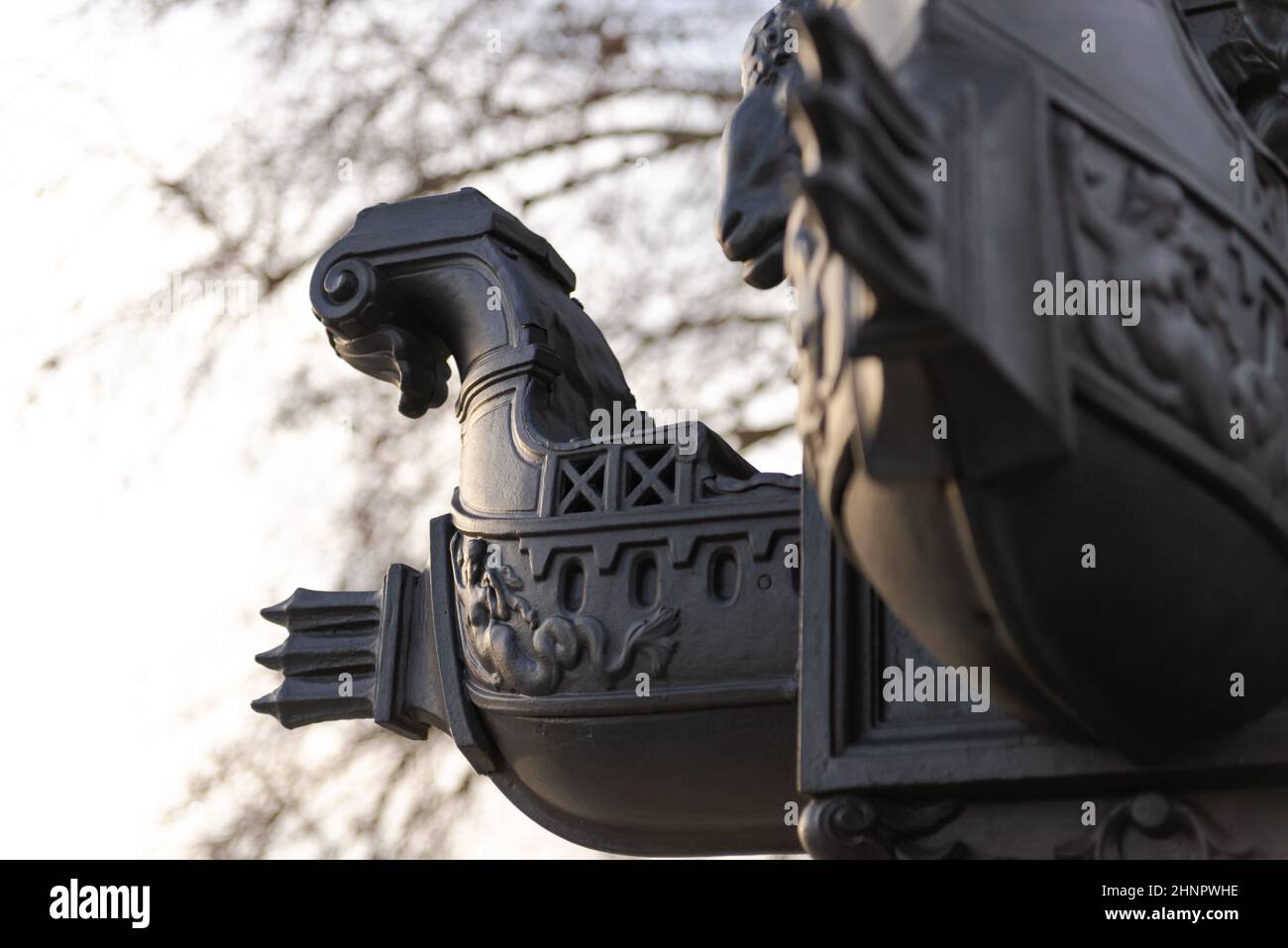 Bas-relief on the streets of Rome. A pillar at one of the bridges in ...