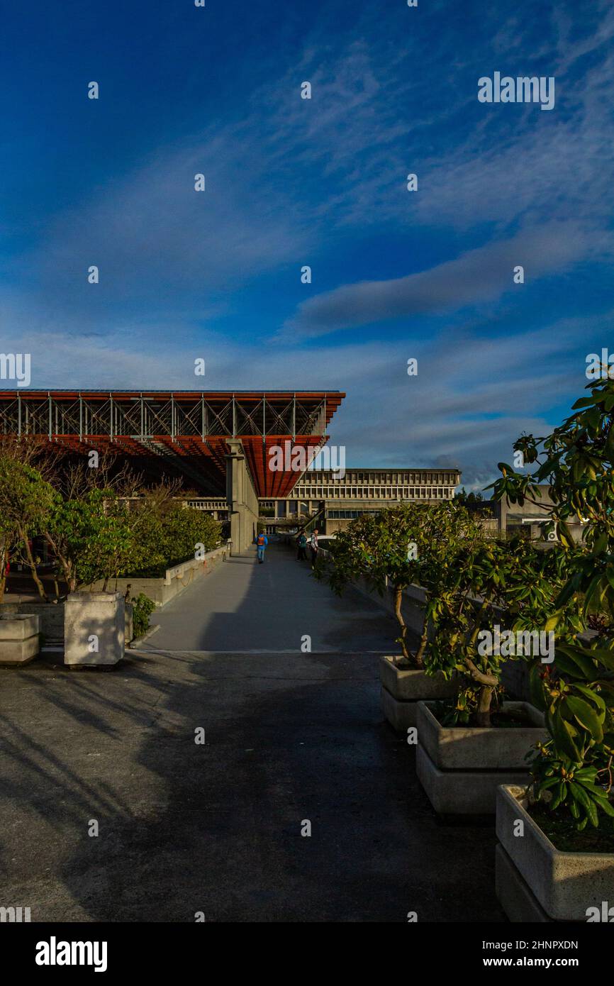 Vertical shot of the architectural design and art at Simon Fraser ...