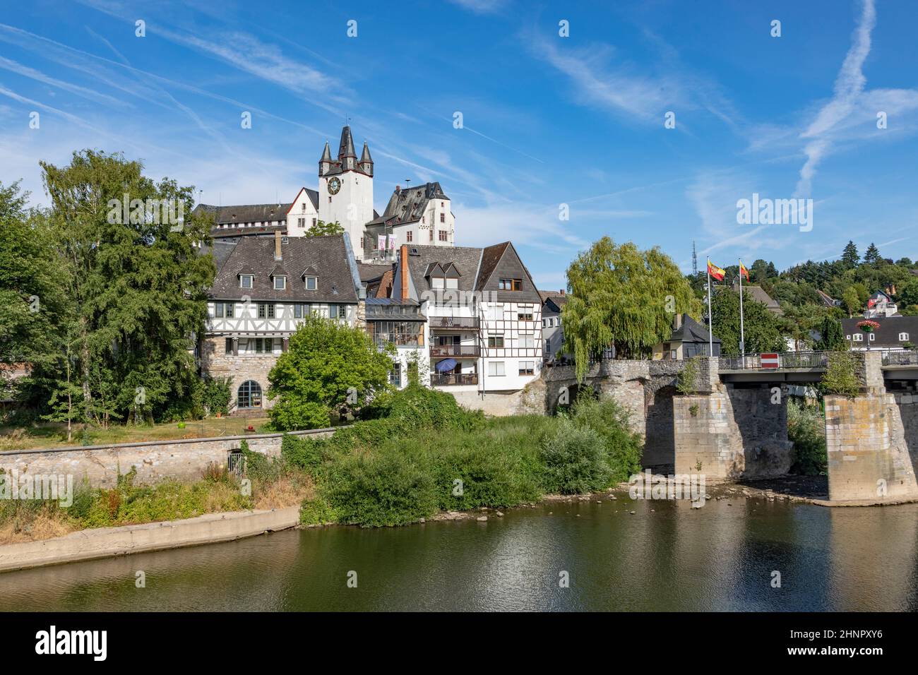 historic Diez castle at river Lahn , Rhineland-Palatinate, Germany ...