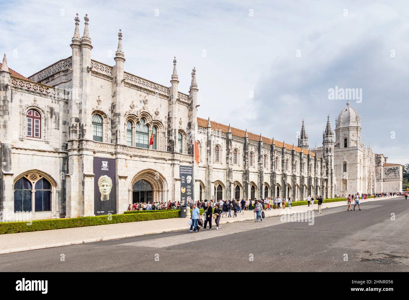 Crowd of people at entrance of Hieronymites Monastery or Mosteiro dos ...