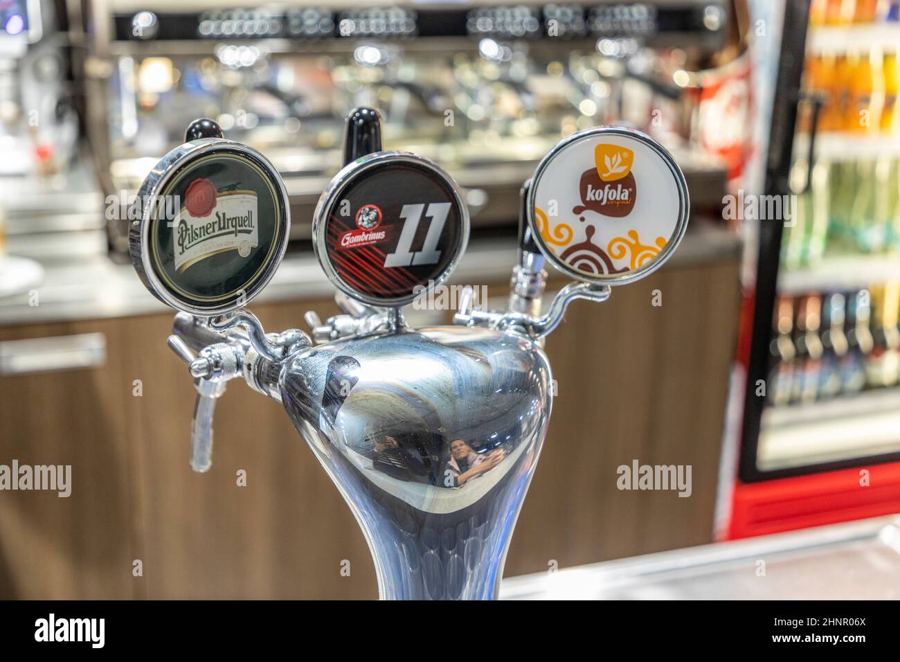 old chrome tab for draft beer in a bar in Plzen, Czech Republic Stock ...