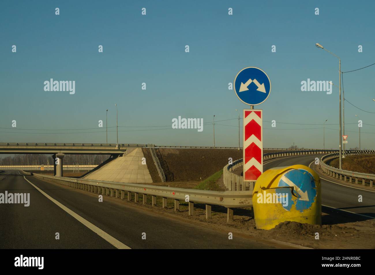Highway. roadway background. way with road sign Stock Photo - Alamy