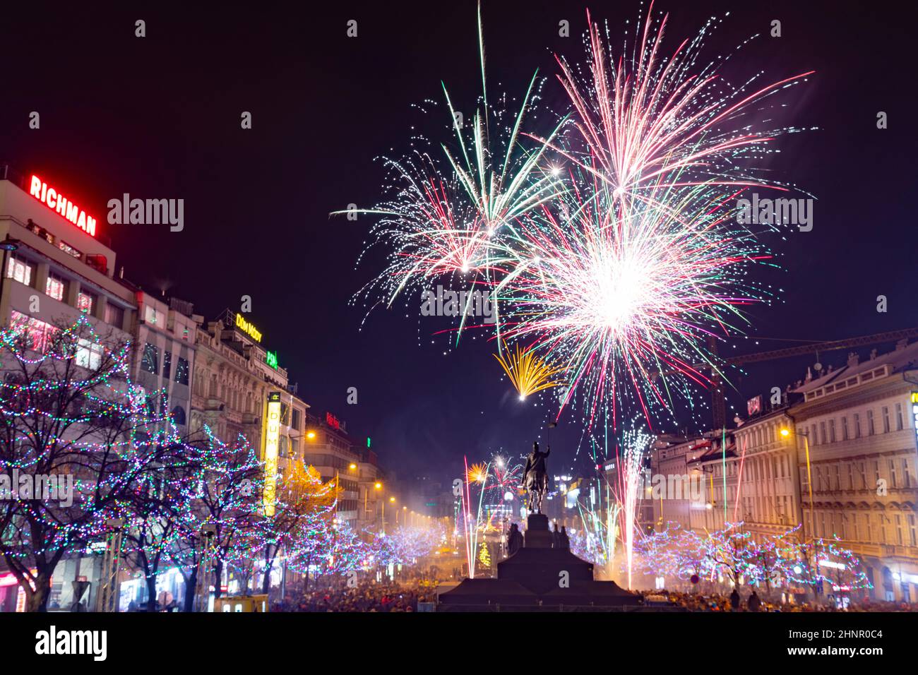 Large celebration of the New year 2019 on the main Prague square, the ...