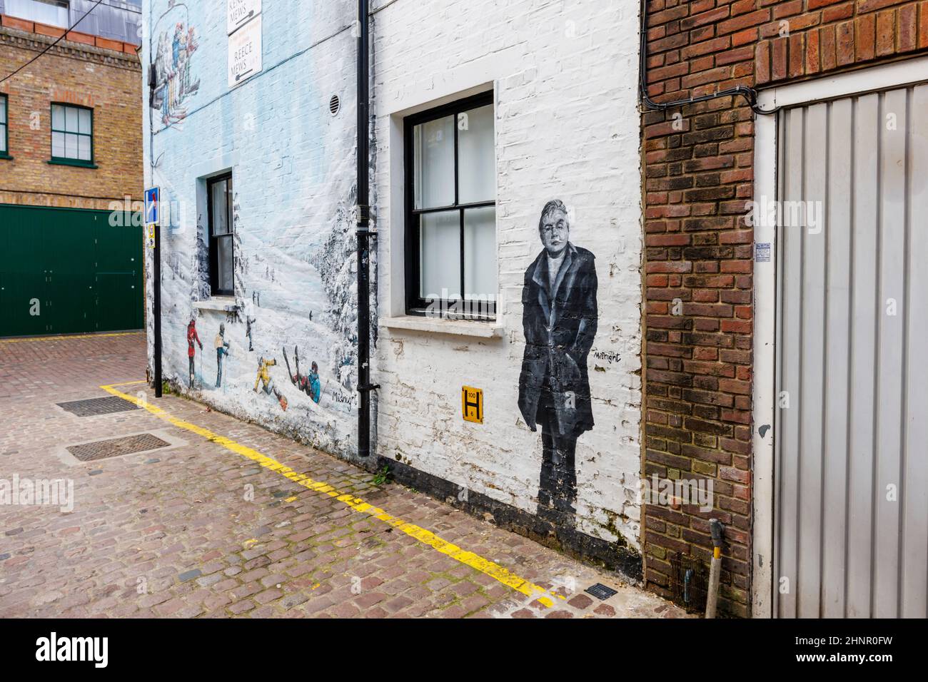 Portrait of famous gay artist Francis Bacon on a wall that the junction ...