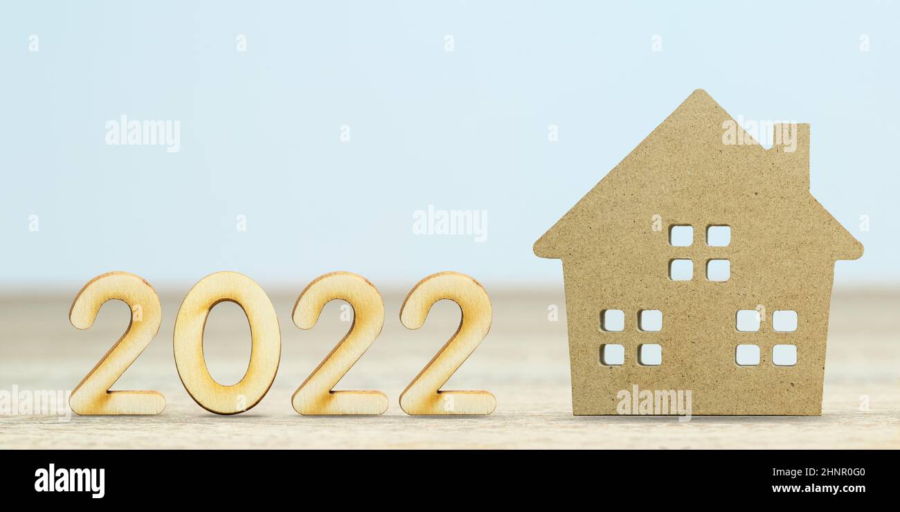 Wooden numeric new year 2022 house model on table with copy space Stock ...
