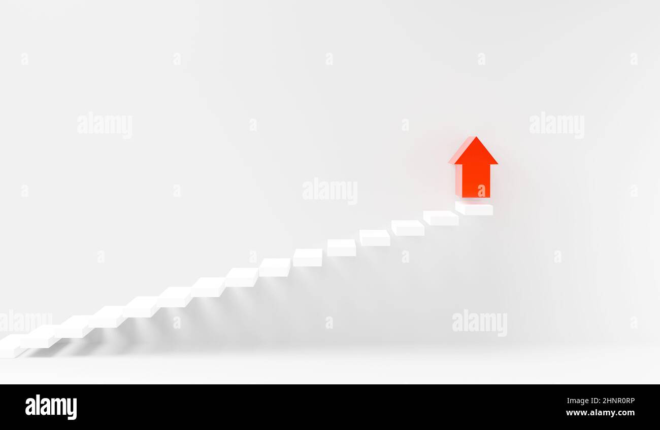 Stairs step up going success upward on interior white wall, Business ...