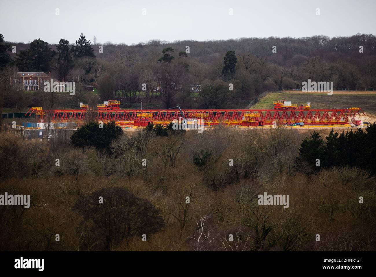 Denham, UK. 16th February, 2022. Preparatory works in the Colne Valley for the HS2 high-speed ...